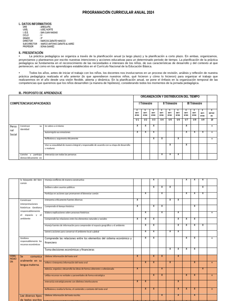FORMATO PROGRAMACIÓN CURRICULAR ANUAL 2024 Correcto | PDF | Estadísticas | Fe