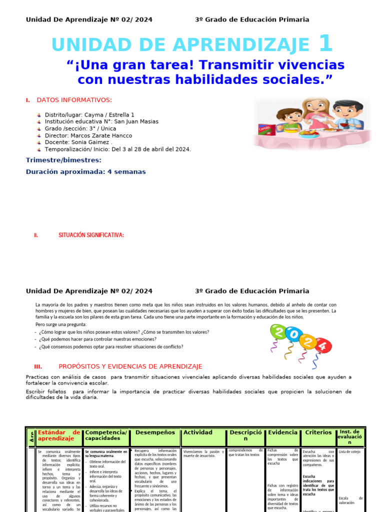 Tercer GRADO UNIDAD DE APRENDIZAJE 1 ABRIL 2024 | PDF | Números ...