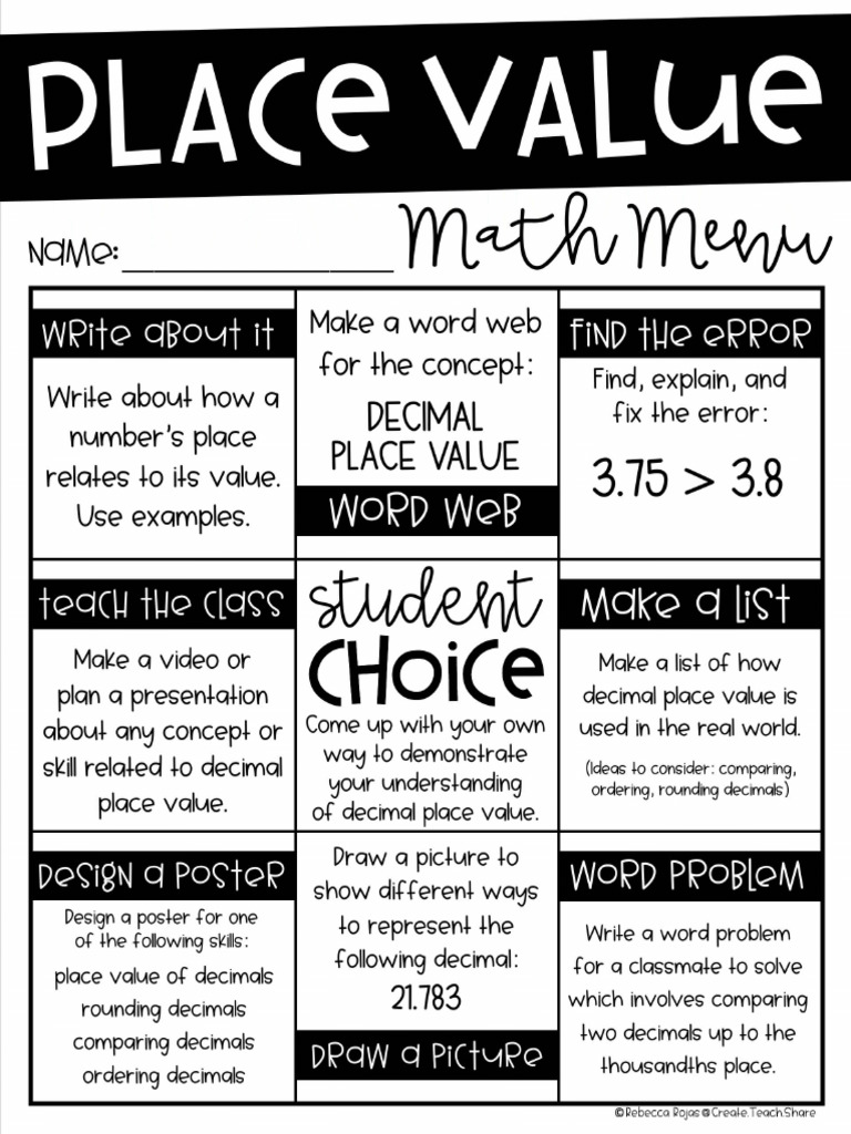 Place Value Choice Board | PDF