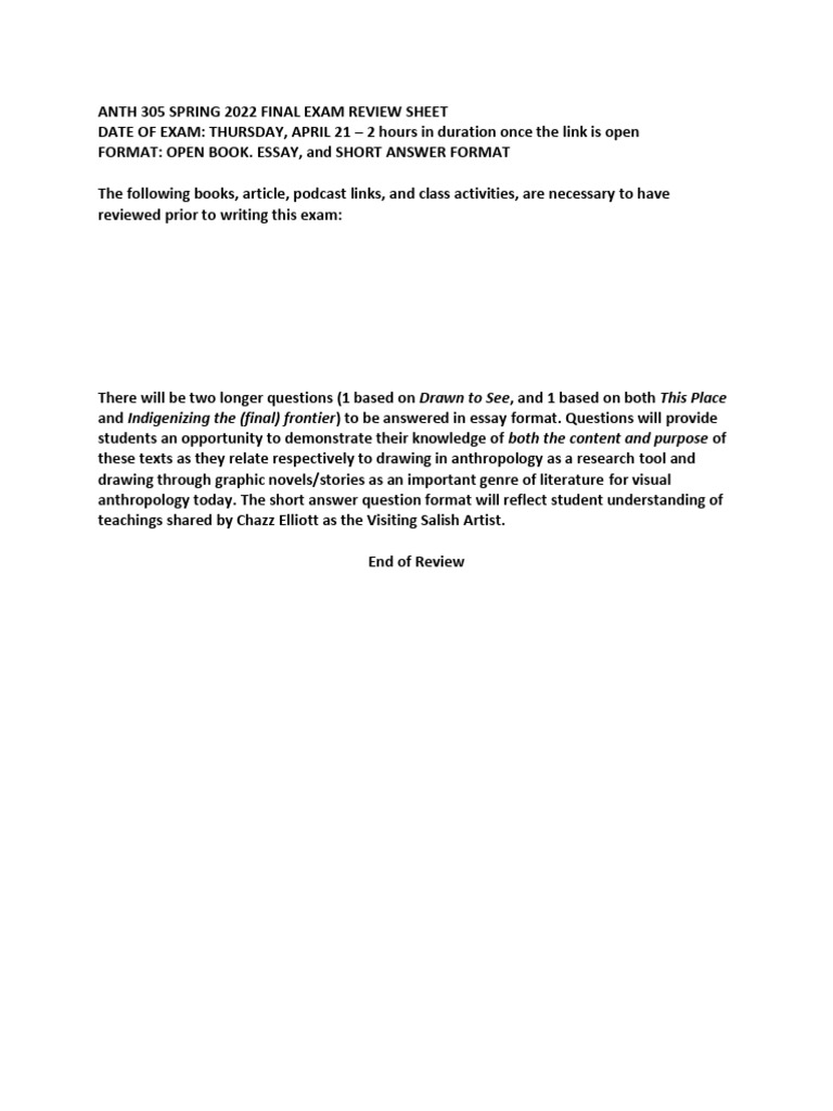 ANTH 305 Spring Final Exam Review | PDF