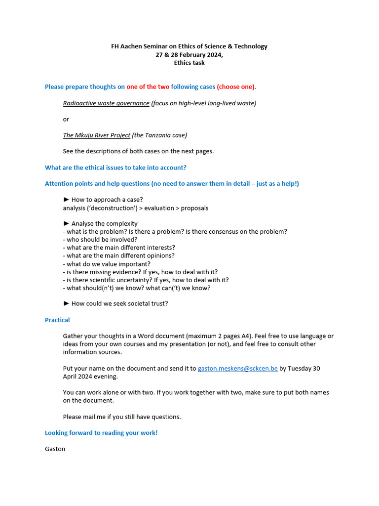FH Aachen Seminar On Ethics of Science Aamp Technology - Ethics Task | PDF