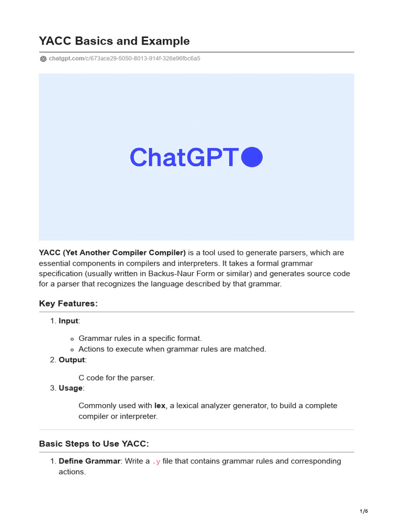 YACC Basics and Example | PDF | Parsing | Computer Science