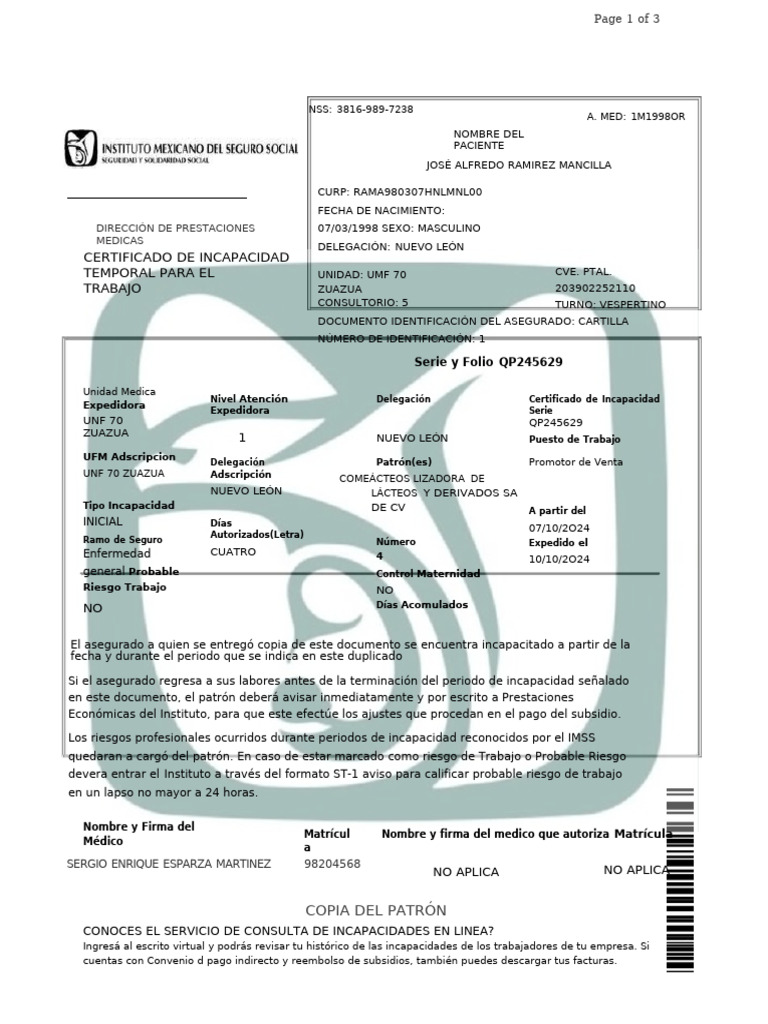 INCAPACIDAD - PDF 1-11 | PDF