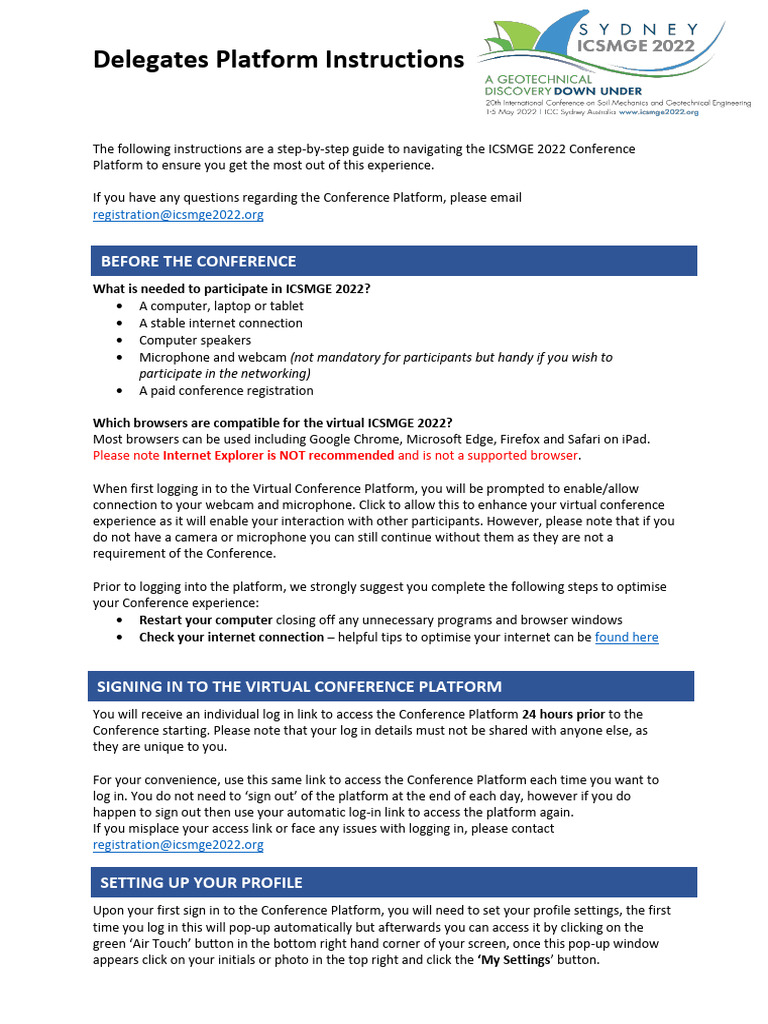 ICSMGE 2022 Virtual Delegate Instructions 2 | PDF | Faq | Software