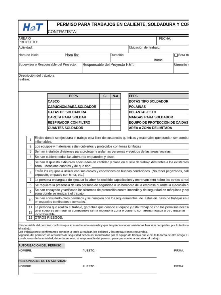 EHSR-000 Permiso de Corte y Soldadura Rev.0 | PDF | Soldadura | Construcción