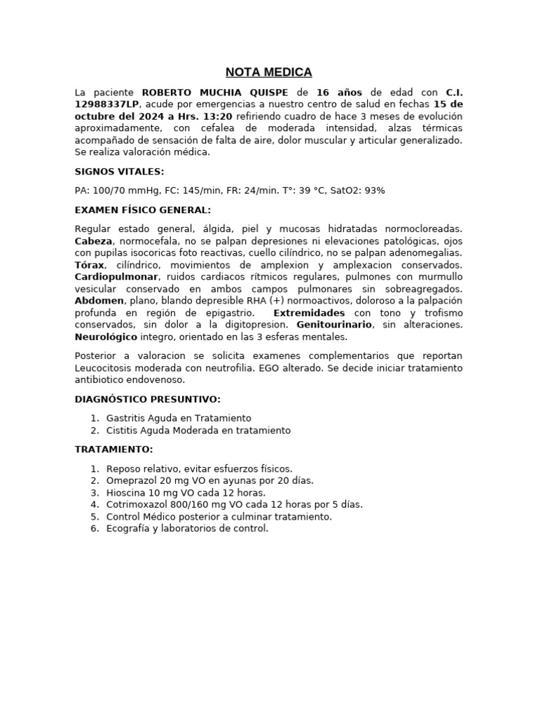 Nota Medica | PDF
