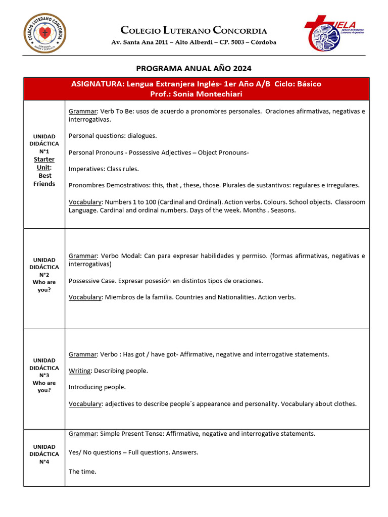 INGL-S 1ER AñO A-B 2024 | PDF | Lingüística | Numero Gramatical
