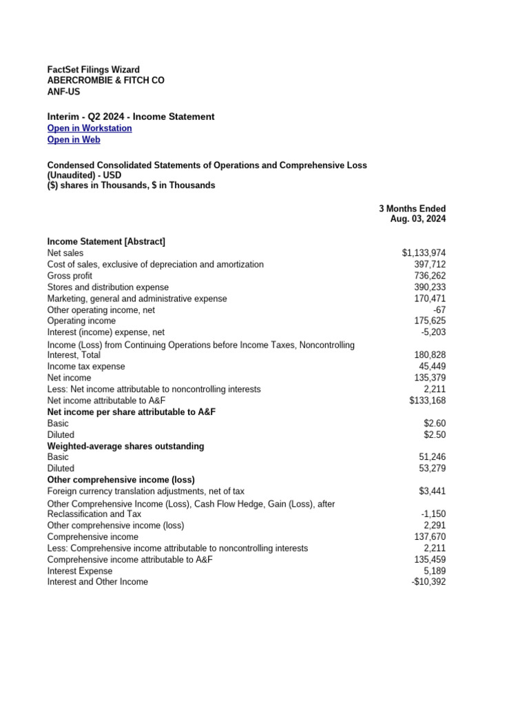 ANF-US - Financial Tables (Q2 2024) | PDF | Balance Sheet | Equity ...