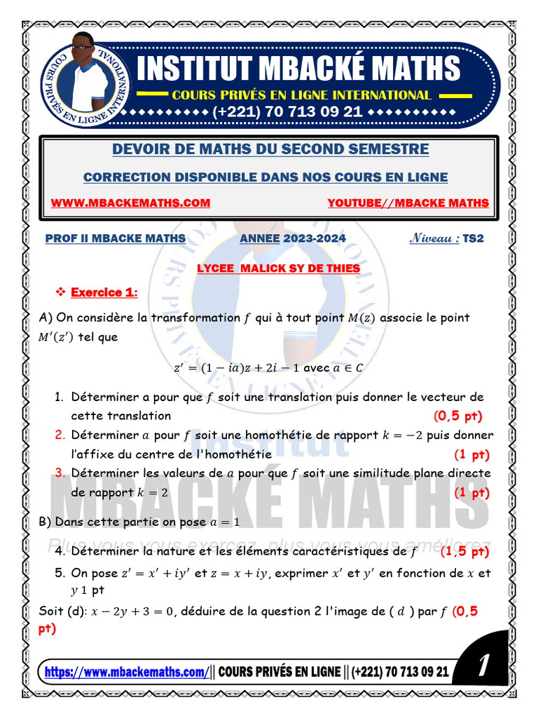 Ts2 Devoir Maths Second Semestre Lycee Malick Sy | PDF | Objets mathématiques | Mathématiques