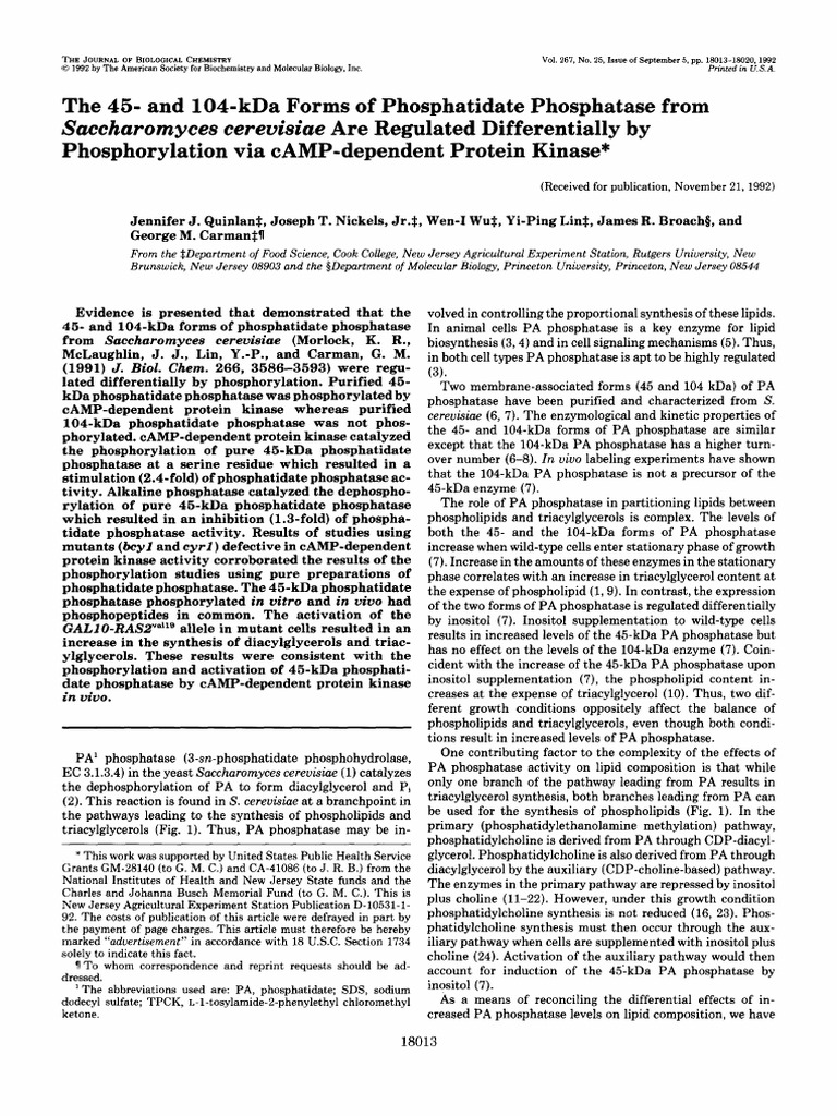 Saccharomyces Cerevisiae | PDF | Kinase | Protein Kinase