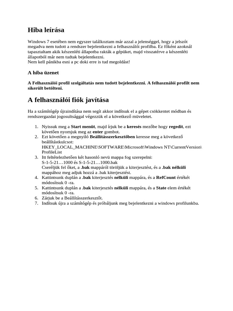 w7 Felhasználó Nem Tud Bejelentkezni | PDF