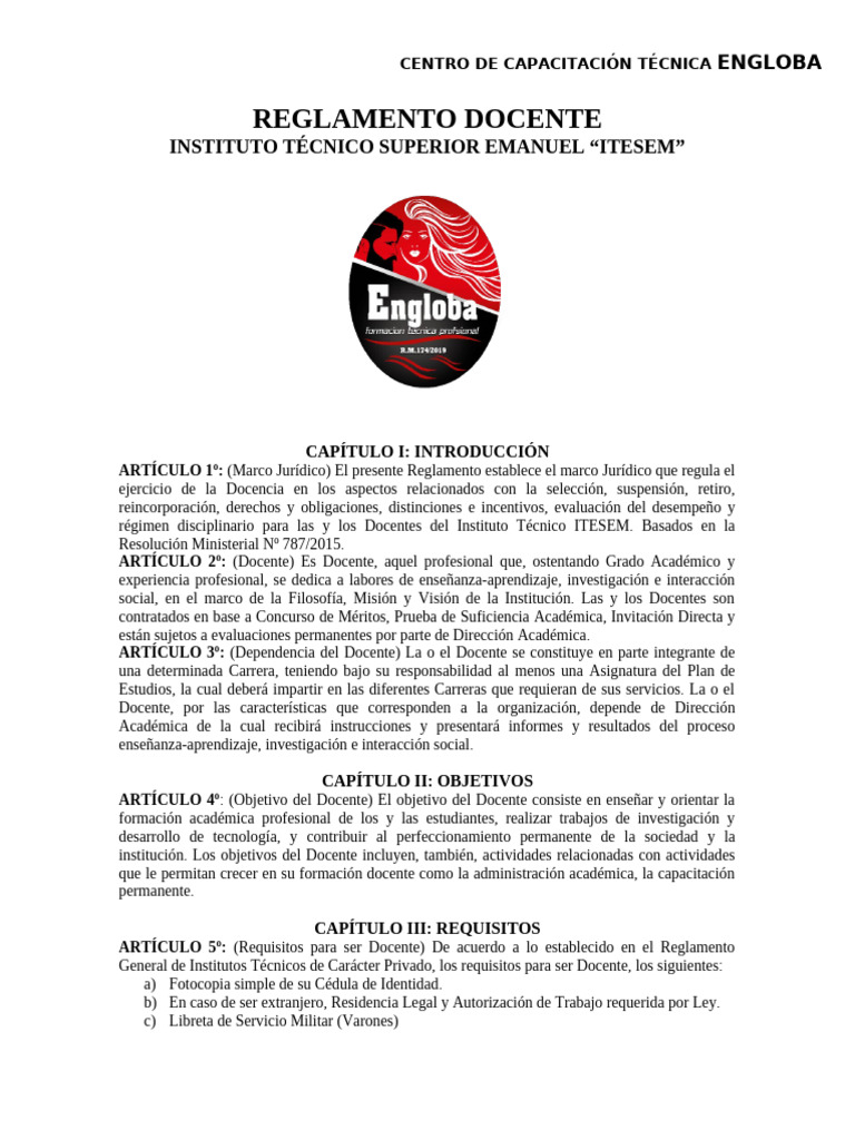 Reglamento Docente | PDF | Maestros | Enseñando