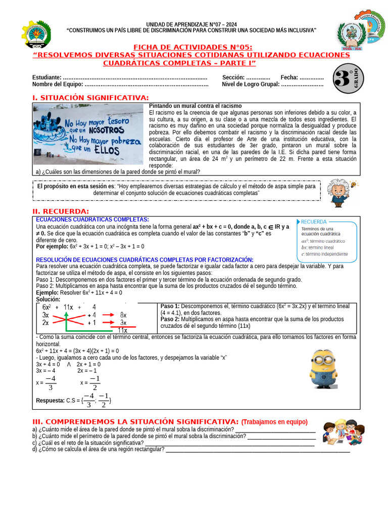 Ficha 5-3ero-Ua7-2024 | PDF | Ecuaciones | Factorización