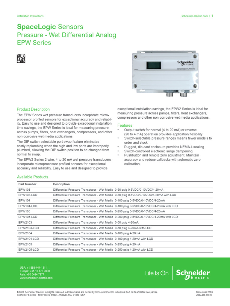 EPW Install Z204435-0E | PDF | Pressure Measurement | Manufactured Goods