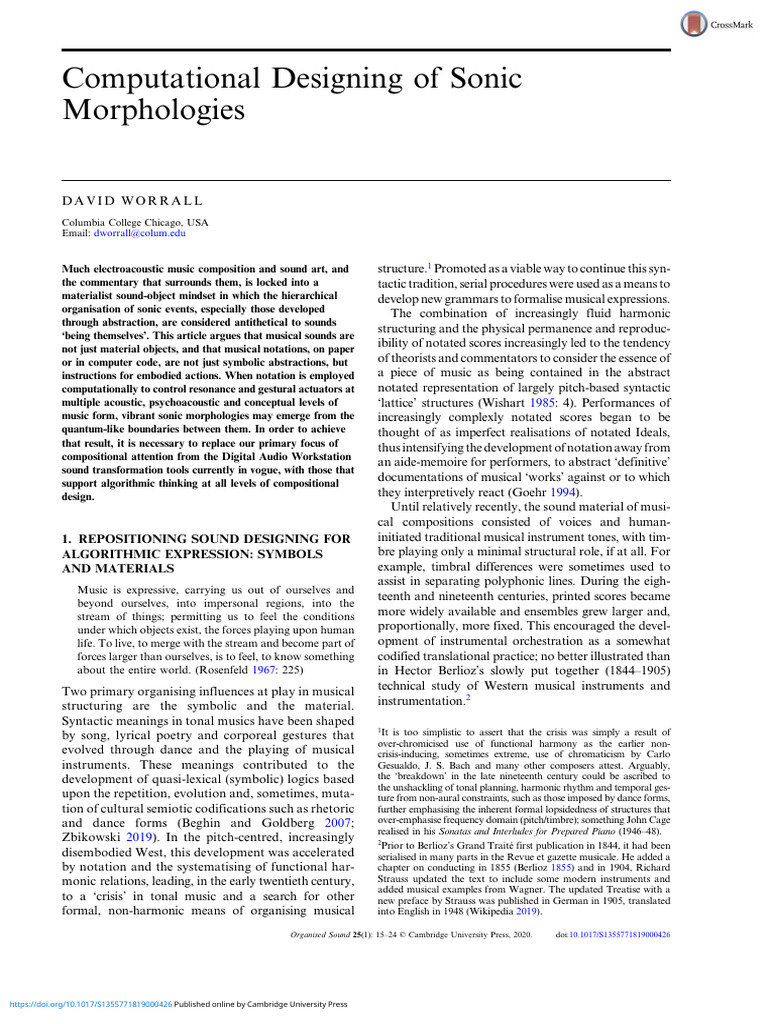 Computational Designing of Sonic Morphologies | PDF | Concept | Thought
