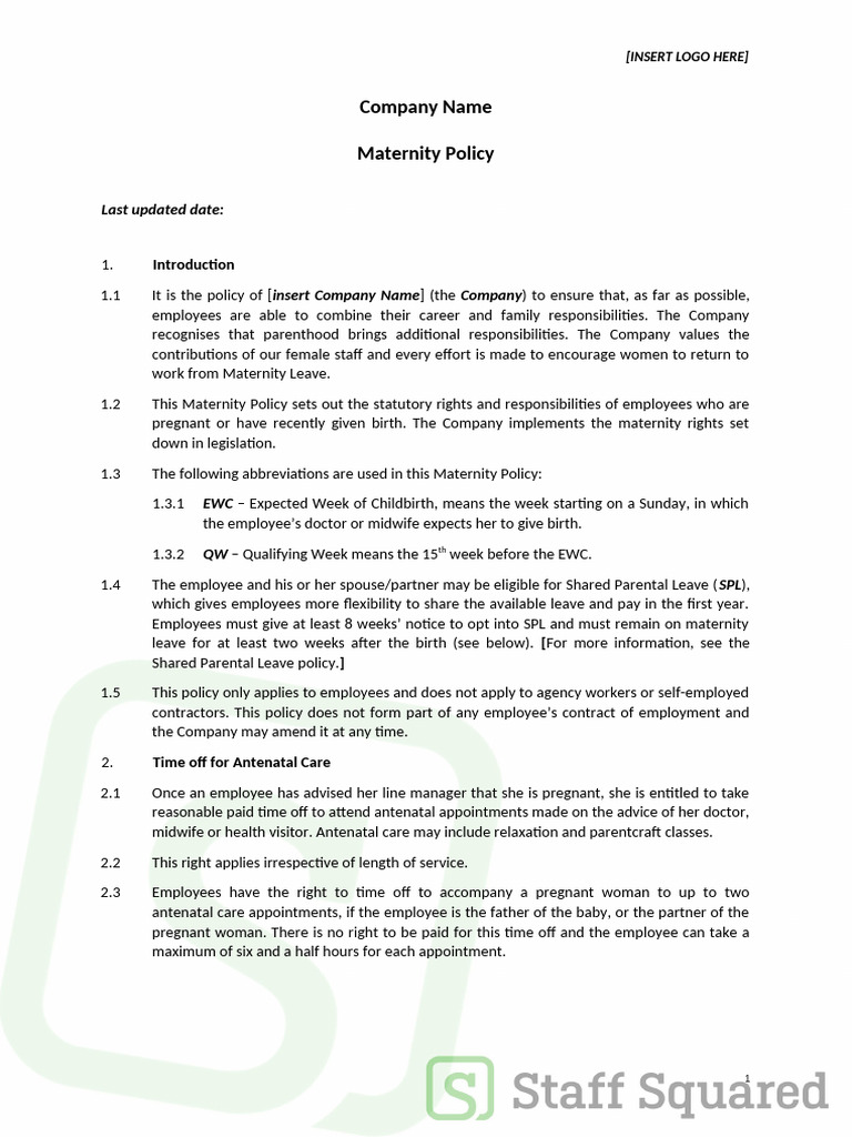 Maternity Policy | PDF | Parental Leave | Employment