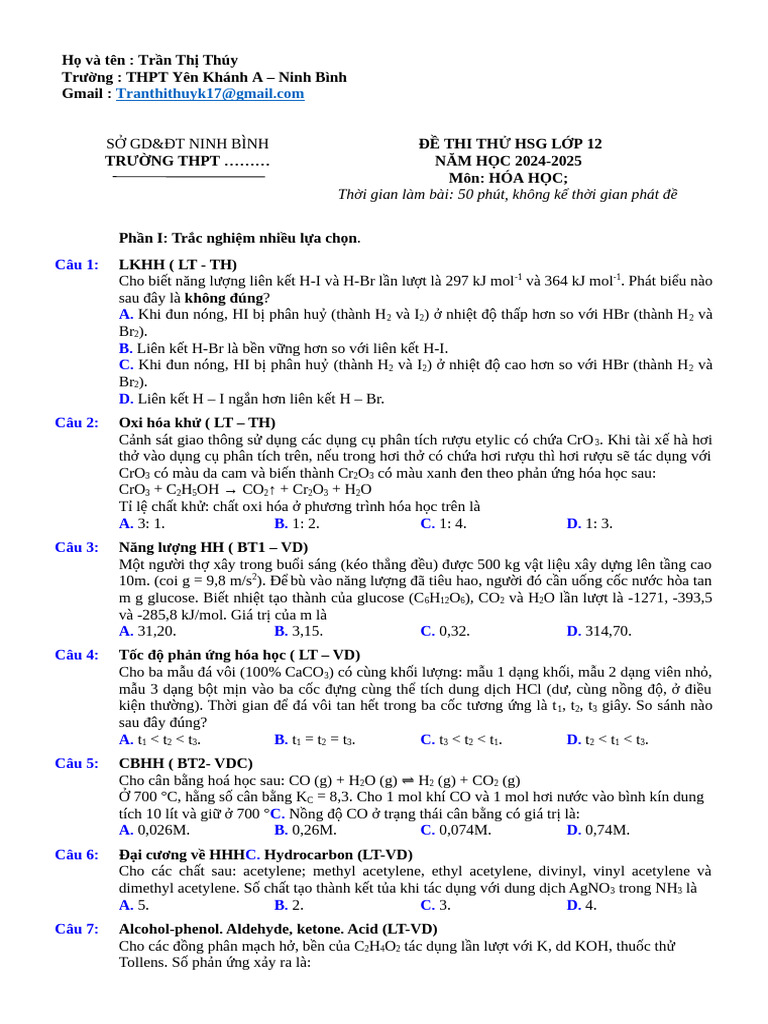 24 - 25. de HSG 12 - CA Nhan - Truong THPT Yên Khanh A - Ninh Bình - Thuy Tran Thi | PDF