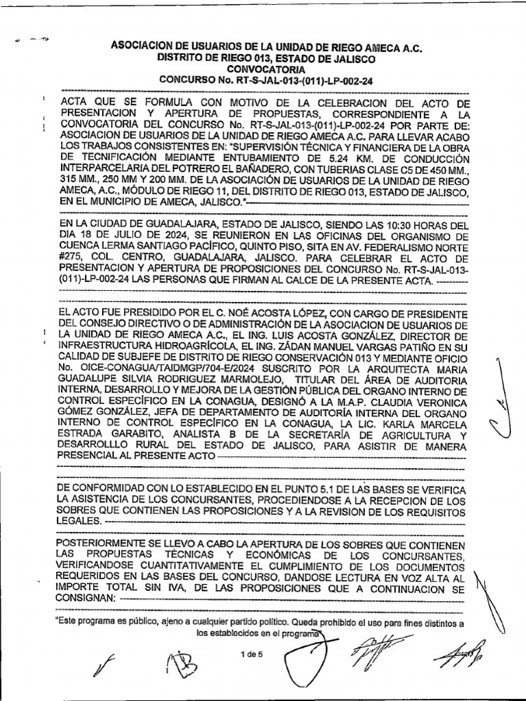 Acta de Presentacion y Apertura El Bañadero | PDF