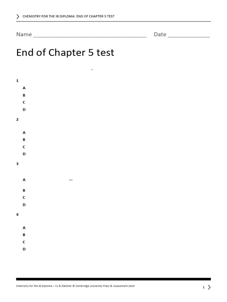 End of Chapter 5 Test | PDF | Gases | Phases Of Matter