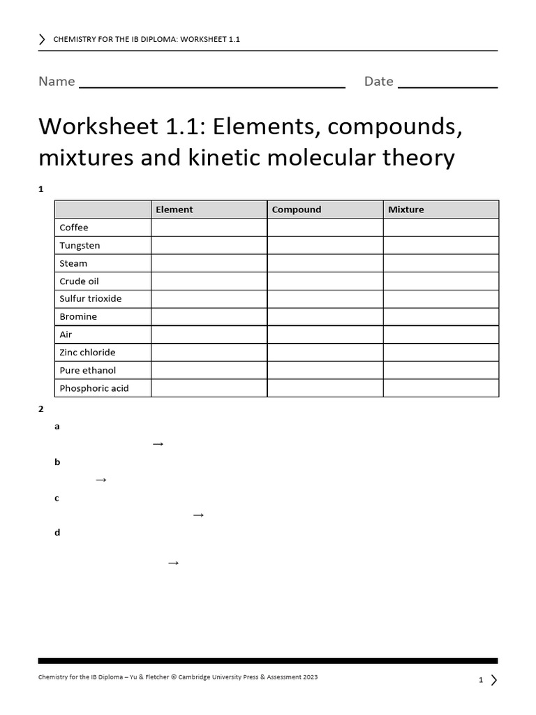 IB CHEM TR 1.1 Worksheet | PDF | Solubility | Sodium
