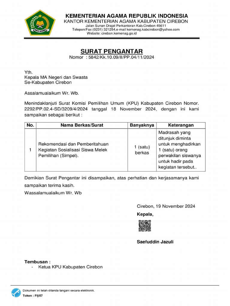 5842 - Pengantar Surat KPU + Lampiran | PDF