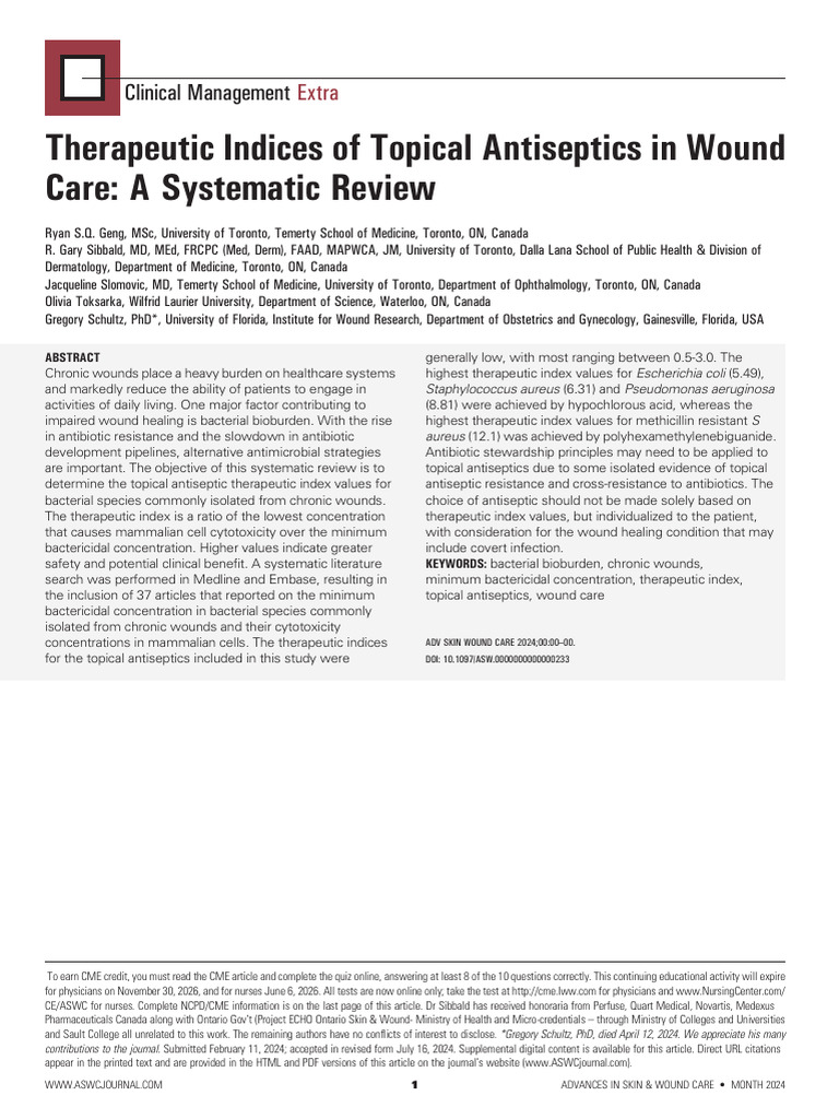 Therapeutic Indices of Topical Antiseptics In.53 | PDF | Wound | Biofilm