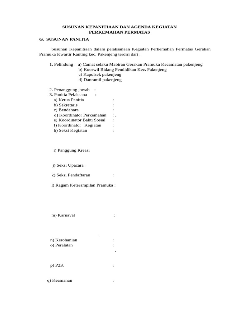 Susunan Kepanitiaan Dan Agenda Kegiatan1 | PDF