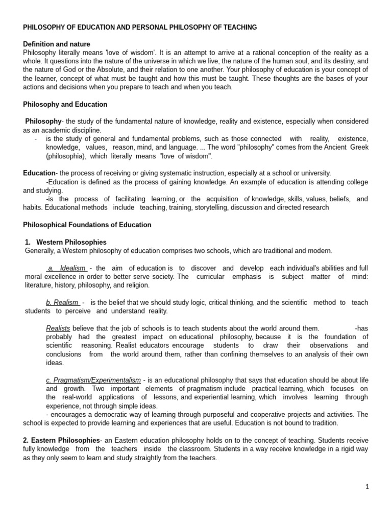 Philosophical Foundations of Education Lesson 2024 | PDF | Philosophy ...