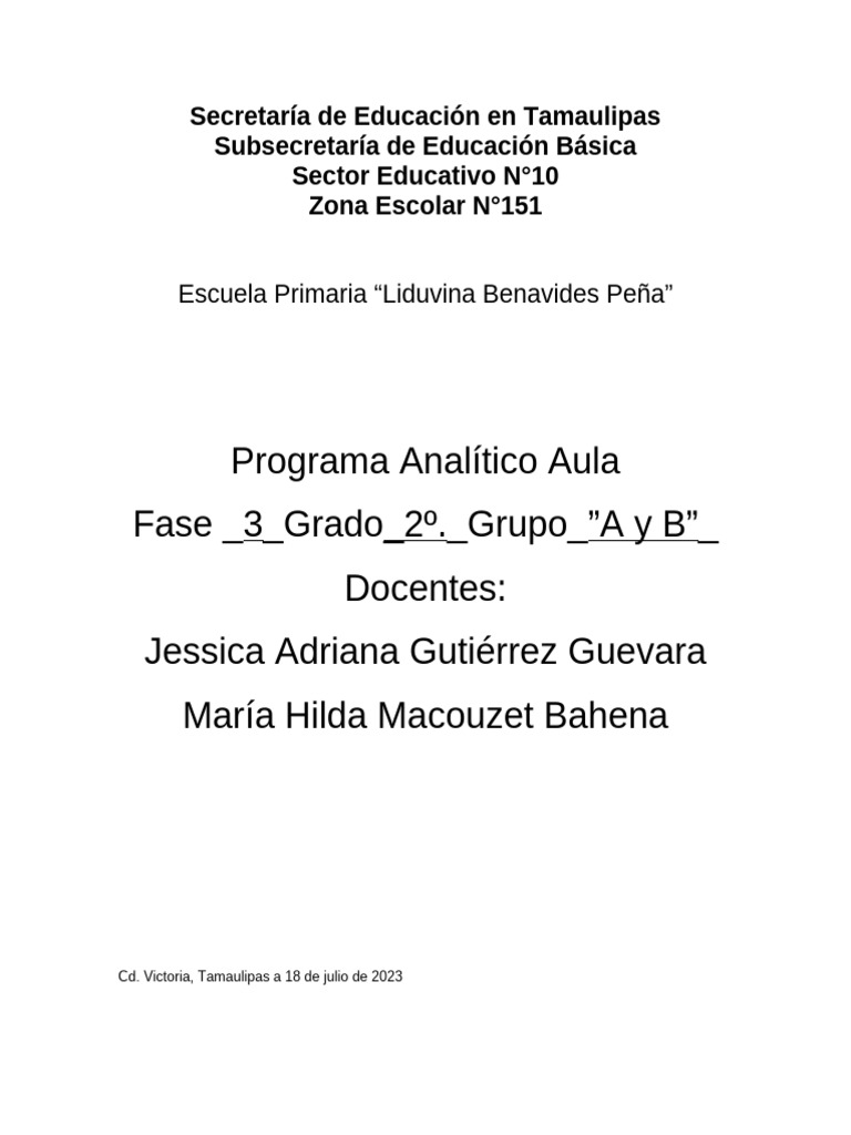 Programa Analitico Segundo Grado | PDF | Aprendizaje | Maestros