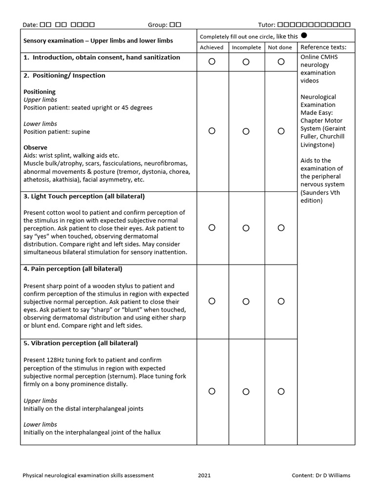 Week2 Sensory Examination Upper and Lower Limbs 2021 | PDF | Perception ...