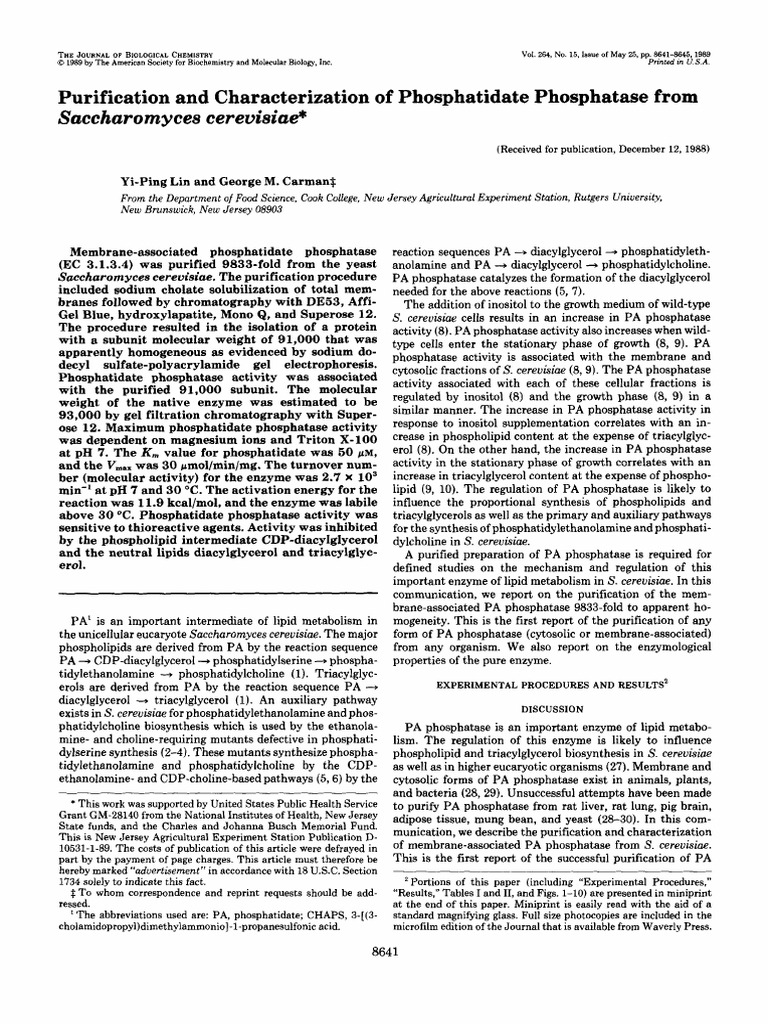 Purification and Characterization of Phosphatidate Phosphatase From ...