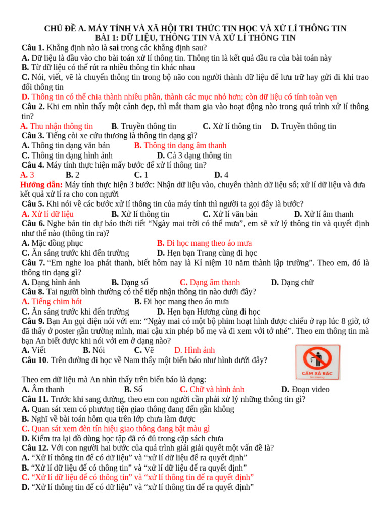 TRẮC NGHIỆM ÔN TẬP KIỂM TRA GIỮA HK1 TIN 10 - CÁNH DIỀU CS 1 | PDF