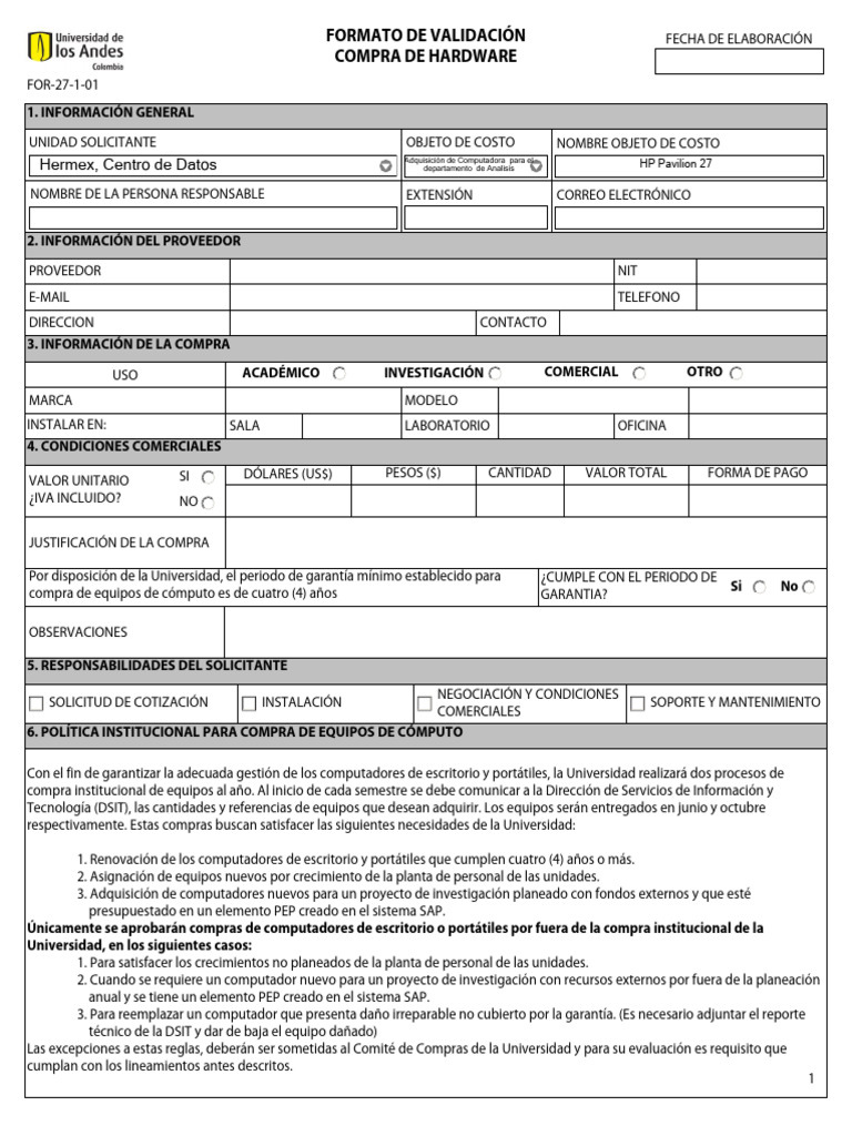 Política de Compra de Equipos de Cómputo | PDF | Hardware de la ...