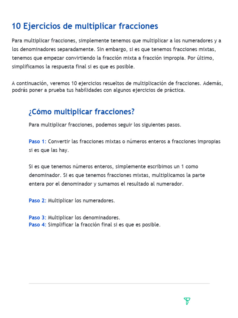10 Ejercicios de Multiplicación de Fracciones | PDF | Multiplicación ...