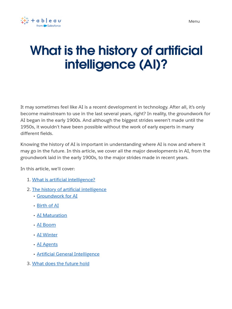 What Is The History of Artificial Intelligence (AI) - Tableau | PDF ...