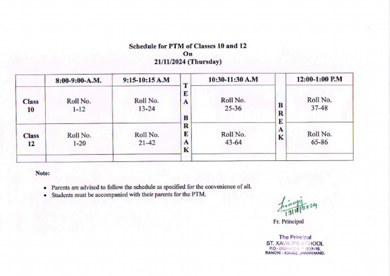 Schedule For PTM Class X and XII | PDF