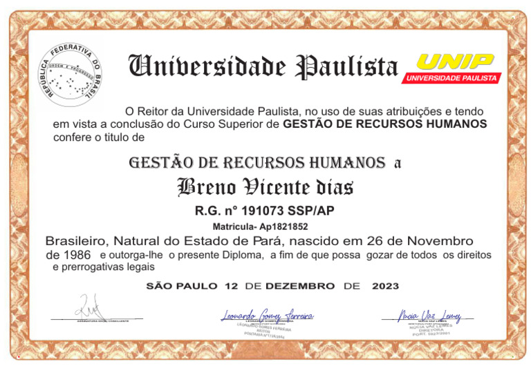 Certificado - Unip - Curso Tecnico - 1-4 | PDF