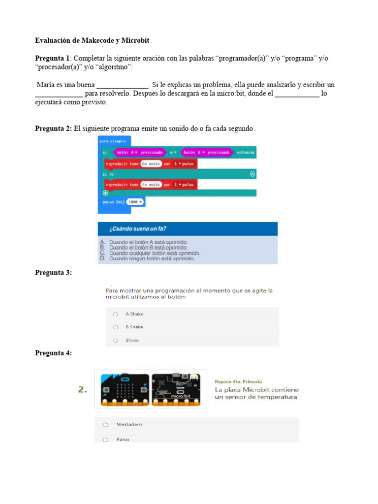 Evaluacion Makecode y Microbit | PDF