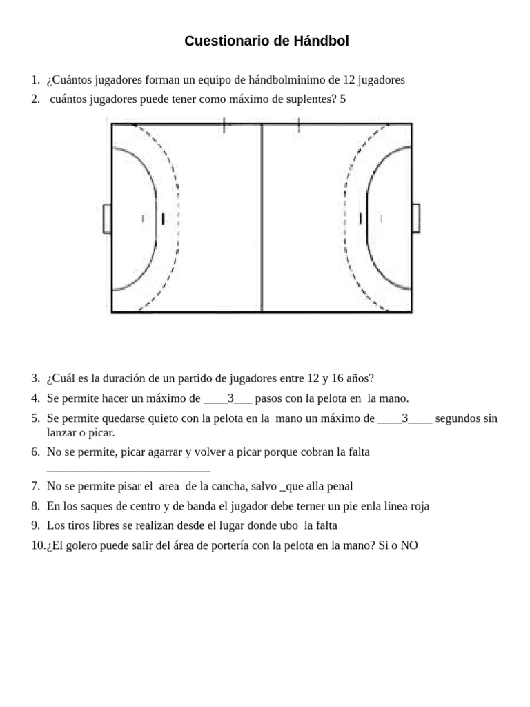 Cuestionario Reglas de Hándbol | PDF