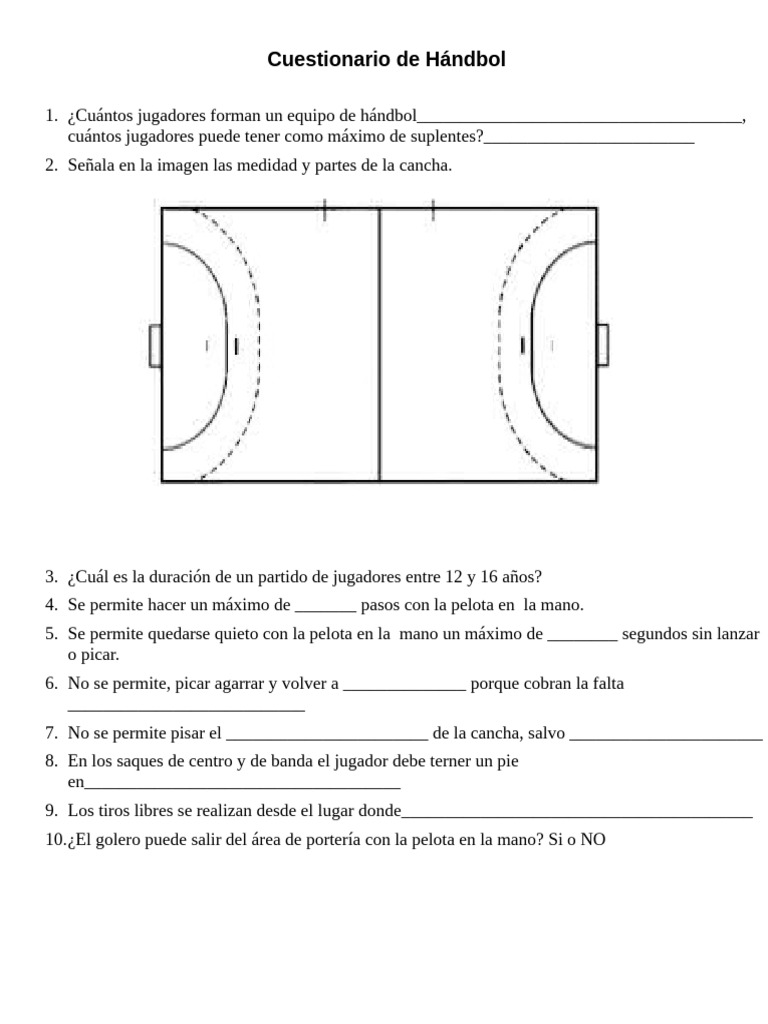 Cuestionario de Handbol | PDF