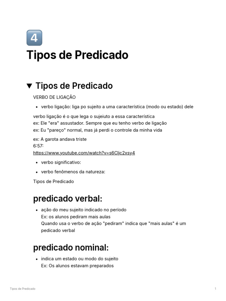 Língua Portuguesa - Tipos de Predicado | PDF | Predicado (gramática) | Assunto (gramática)