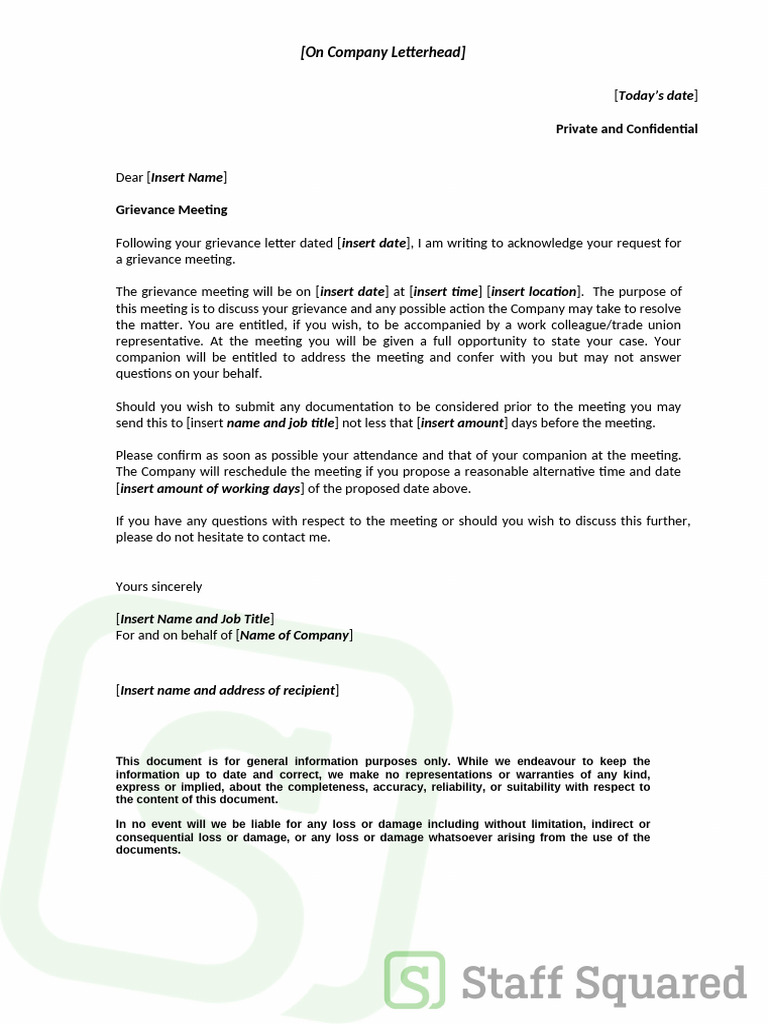 Grievance Meeting Invitation Letter | PDF