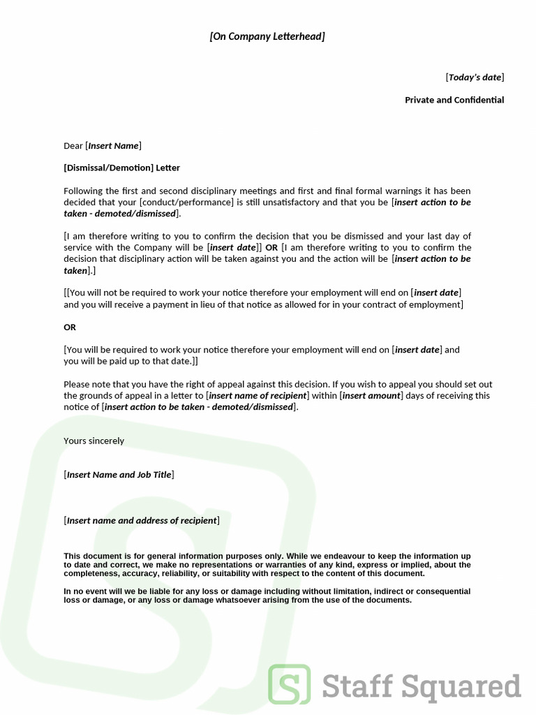 Dismissal or Demotion Letter | PDF