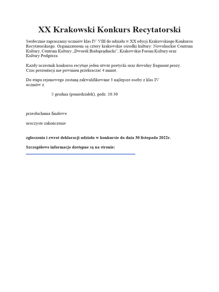 XX Krakowski Konkurs Recytatorski | PDF