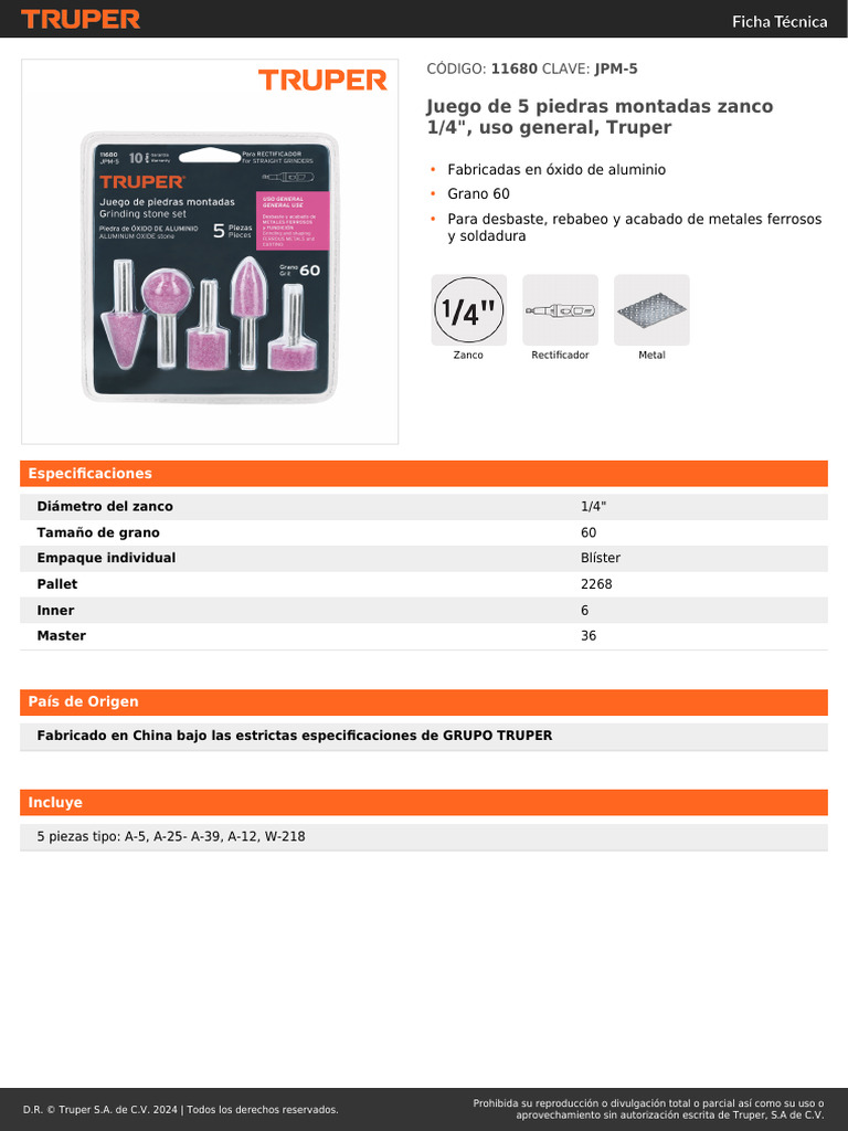 Juego de Piedras Zanco Truper 11680 | PDF