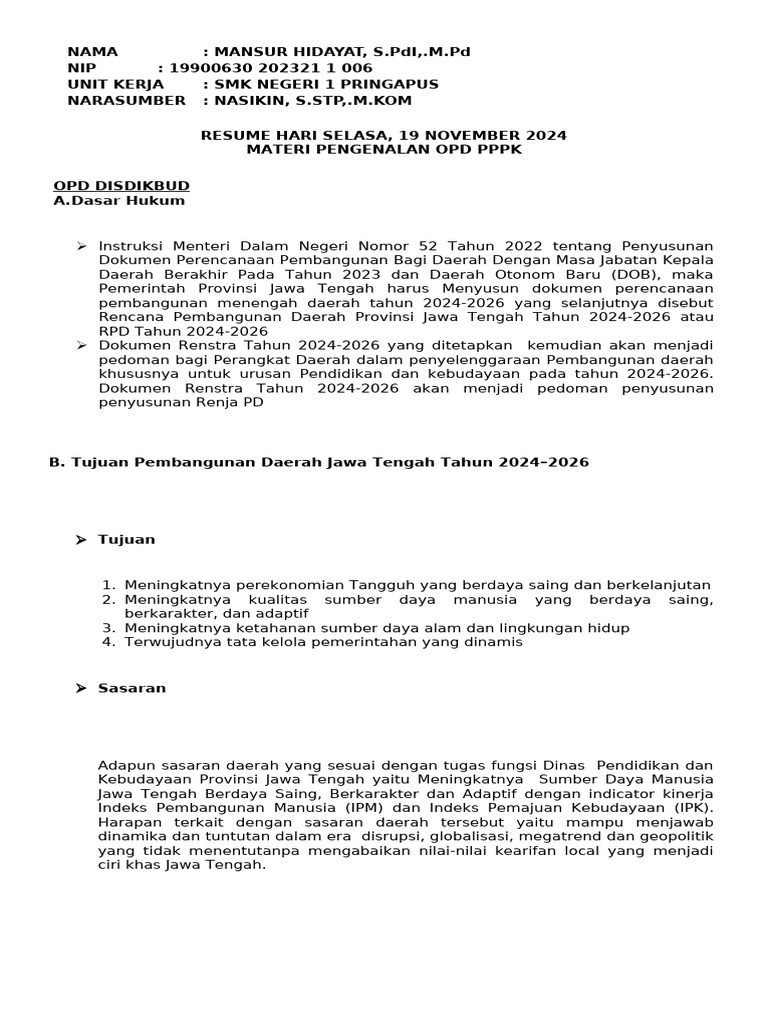 Tugas Resume 4 - Pengenalan Opd Disdikbud - Dwi Winarno, S.PD | PDF