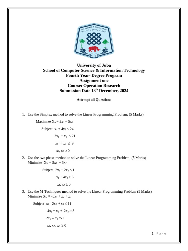 Operation Research-Assignment Degree Program | PDF