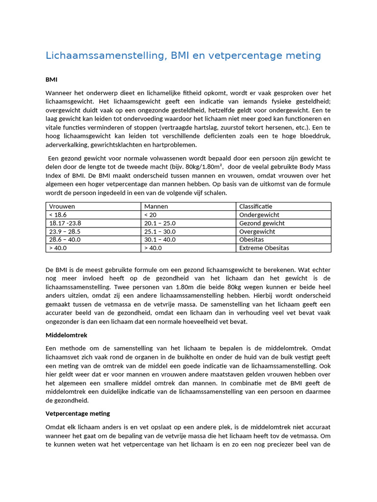 Lichaam Samenstelling | PDF