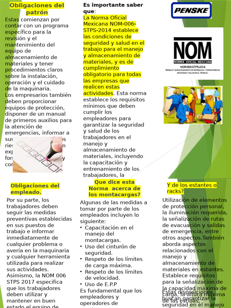 Triptico Nom-006 Almacenaje y Equipos | PDF | Máquina elevadora