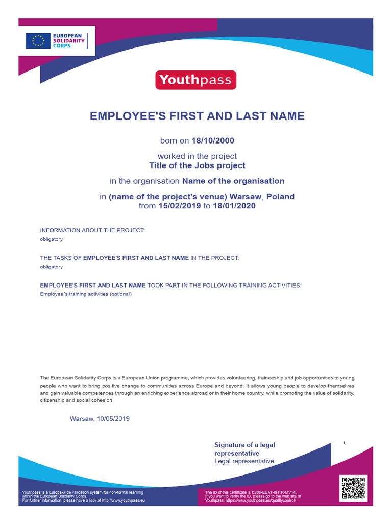 Youthpass Certificate Overview | PDF